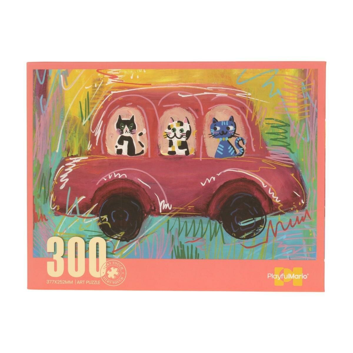 Пазл 300 элементов с изображением машины и кошками, размер 377x252 мм
