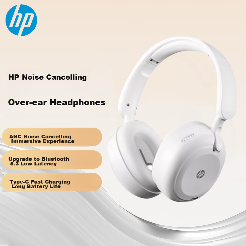 HP H231A Over-Ear Bluetooth Headphones, Dual-Mode Connection, ANC Noise Cancellation, for Sports, Students, Gaming, E-Sports, Learning, Computer Headset, White