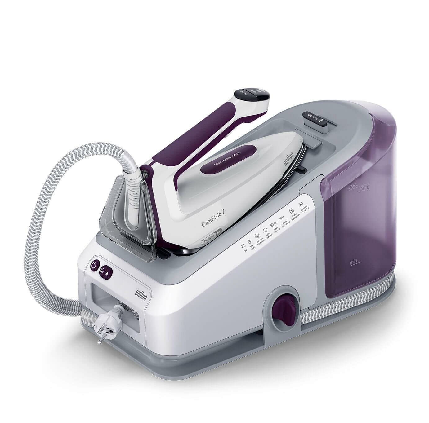 Парогенератор Braun IS7266VI, 2700Вт, паровой удар 550 г/мин, 2000 мл, защита от накипи, белый/сиреневый