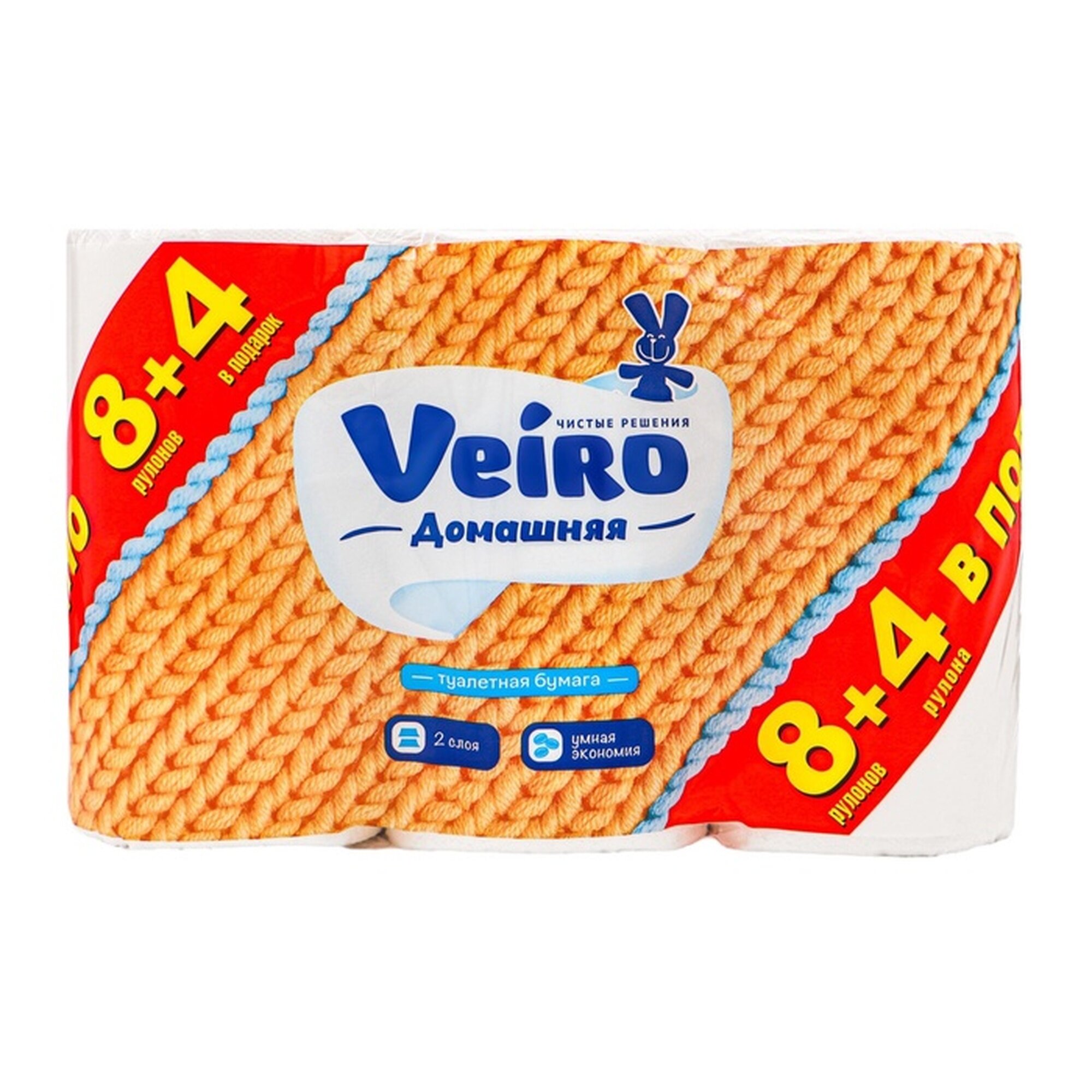 Туалетная бумага Veiro "Домашняя", 2 слоя, мягкая, белая, 12 рулонов