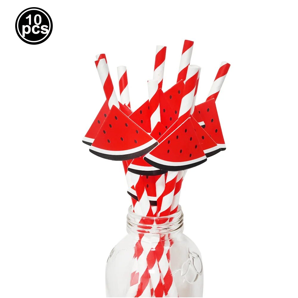 Одноразовые бумажные трубочки с фруктовым принтом Красный, 10pcs, разноцветный