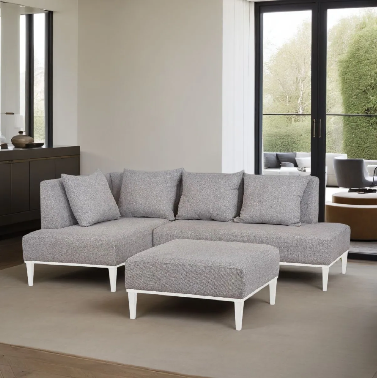 Диван угловой модульный нераскладной, Микровелюр, Светло-серый, 210х210х75 см