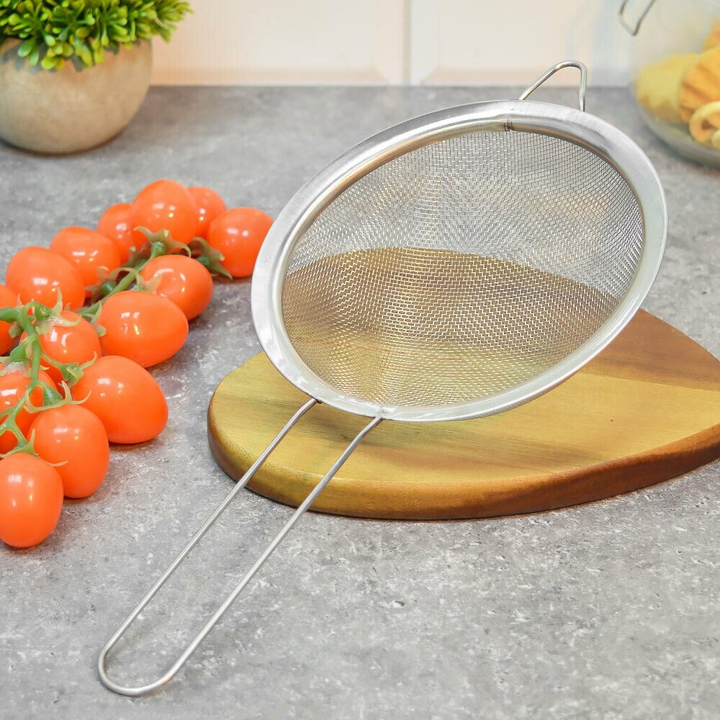 Сито 16см из нержавейки с металлической ручкой, для процеживания