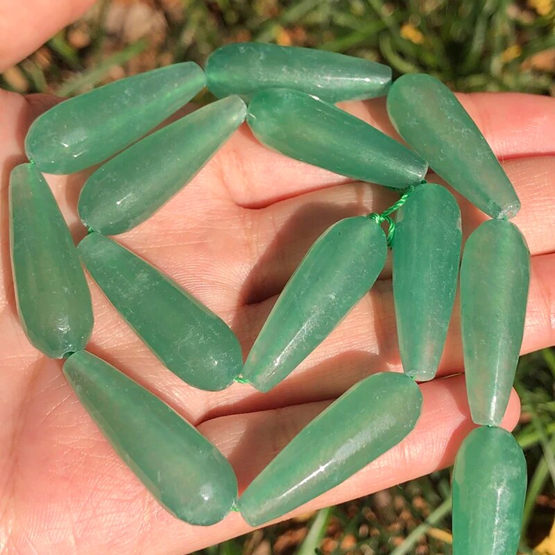 Куою Бусины из халцедона капля воды 10x30 мм Изумрудный, Green