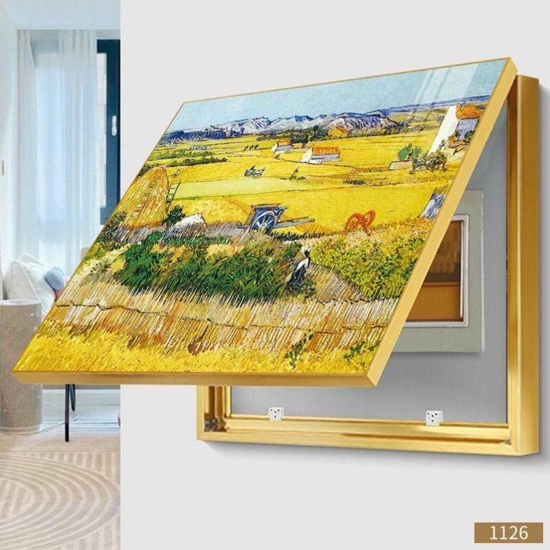 Декоративная крышка для электросчетчика 40x30 см Скрытый декор Ван Гога, золотая окантовка Внутренняя электротехническая панель