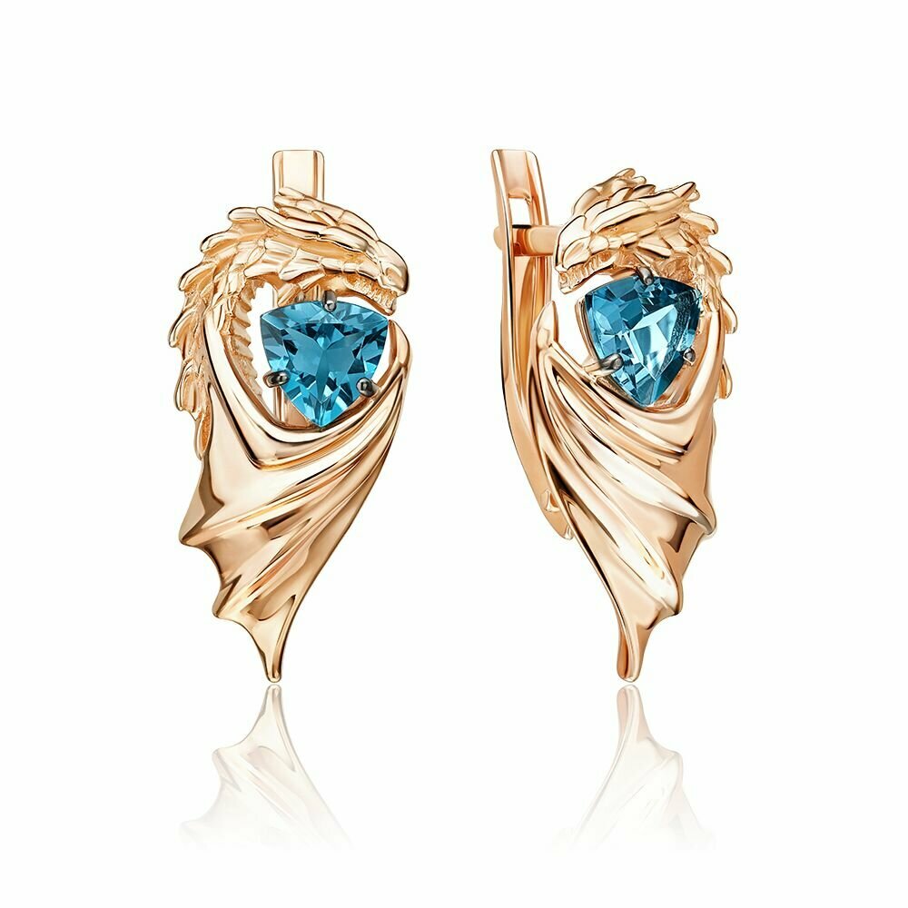 Серьги, красное золото, 585 проба, топаз