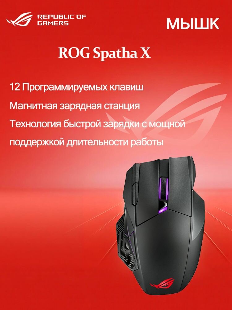 Игровая мышь ROG Spatha X 12 кнопок, 19000 dpi, USB, черная