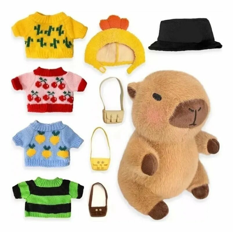 Мягкая игрушка Капибара (включает 9 предметов одежды и аксессуаров)