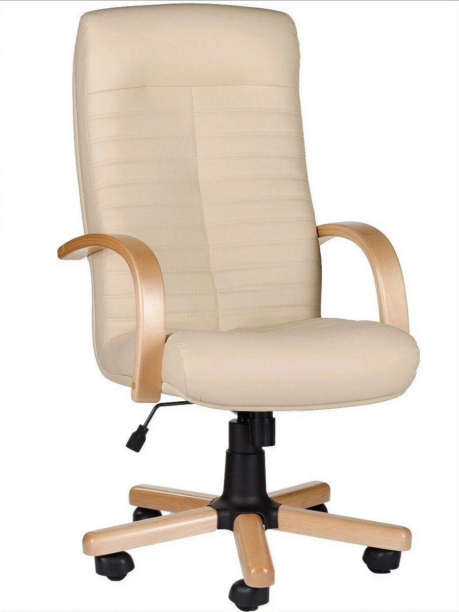 Кресло офисное для руководителя Factor Орион 1Д ЕХ, экокожа бежевая, светлый орех