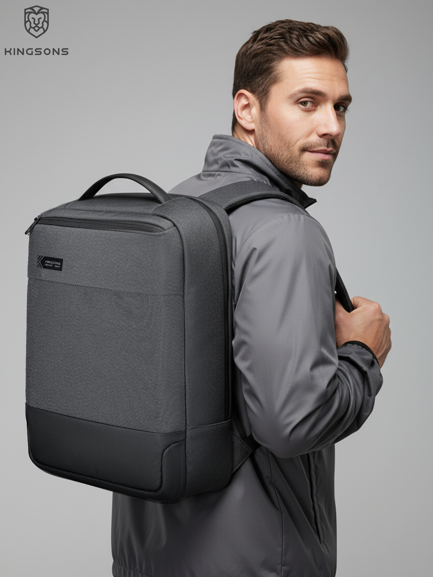 Рюкзак мужской городской, повседневный, водонепроницаемый, школьный, для ноутбука, KINGSONS тёмно серый