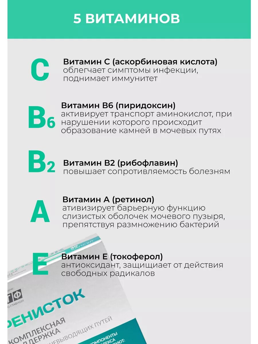 Ренисток растительные капсулы при цистите, для почек и мочевыводящих путей №30 — фото 1