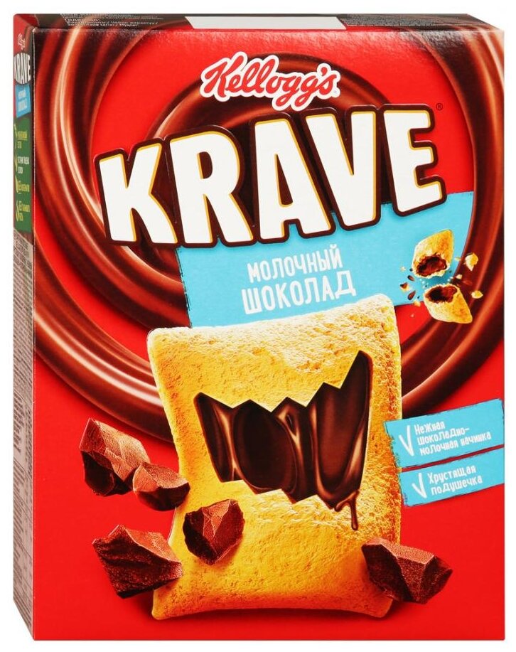 Готовый завтрак Kellogg's Krave подушечки с шоколадно-молочной начинкой ...