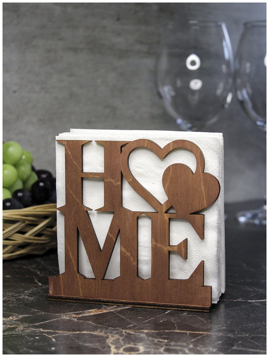 Салфетница кухонная, деревянная Home ЭКО/Держатель для салфеток/из дерева/Подставка держатель для декора/коричневая, 12х12х7 см