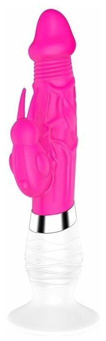 Розовый вибратор BELLA с клиторальным стимулятором - 26 см, Dibe, силикон, розовый