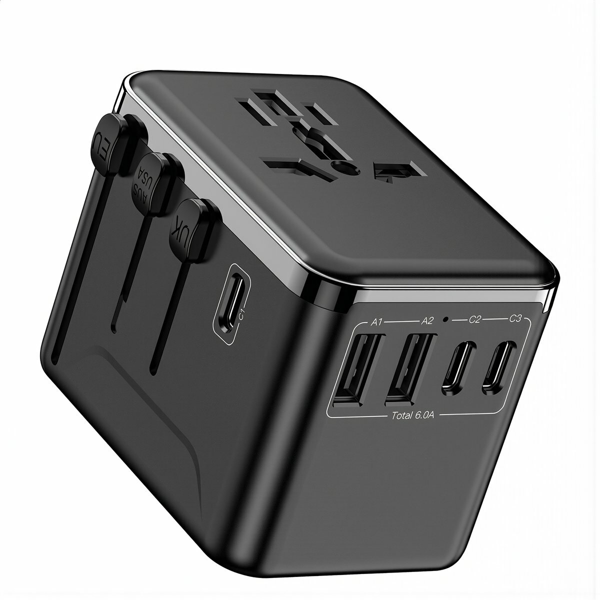 Переходник для розеток разных стран 35W GaN быстрая зарядка 3 порта USB-C 2 порта USB-A совместим с стандартами Евросоюз Великобритания США Австралия, A01-3C2A(6A)