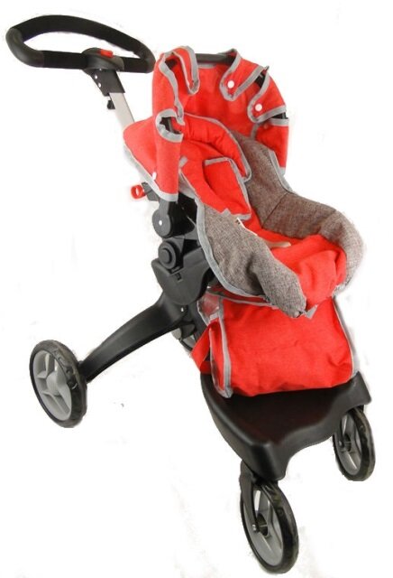 Коляска-трансформер для кукол Melobo, с люлькой, переноской и автокреслом, цвет красный 9631/цвет №1