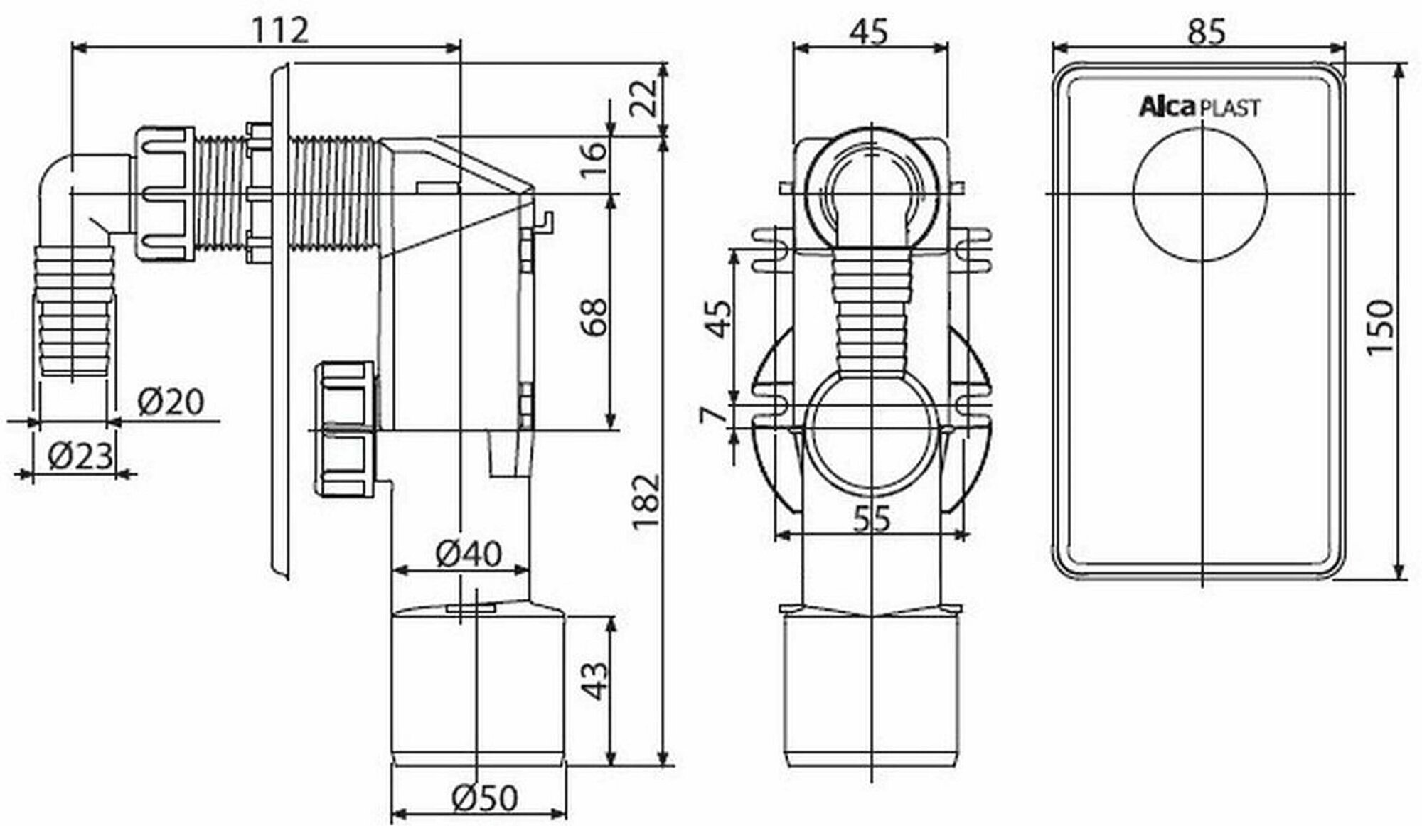 Alca Plast Сифон для стиральной машины с выходом 40/50мм скрытый монтаж APS4 025-1280 .