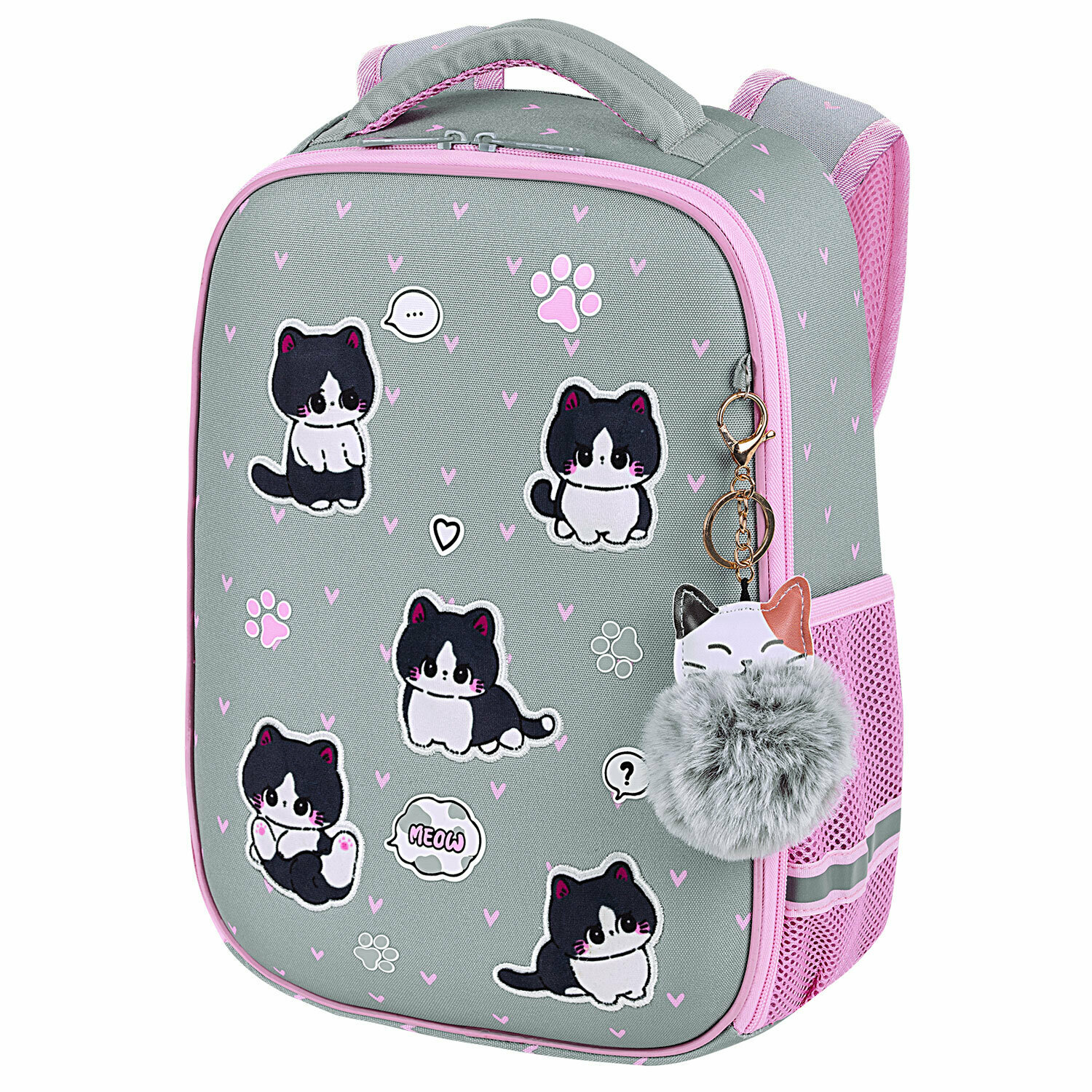 Brauberg Ранец Light 1 отделение с брелоком Cat patches плюшевые нашивки 272030