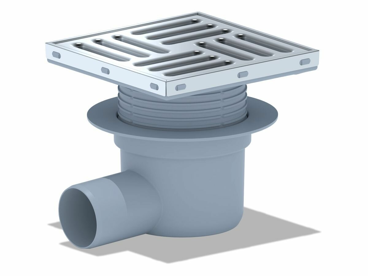 TA5612 Трап для душа горизонтальный регулируемый, с гидрозатвором, с решёткой из нержавеющей стали 150*150 мм