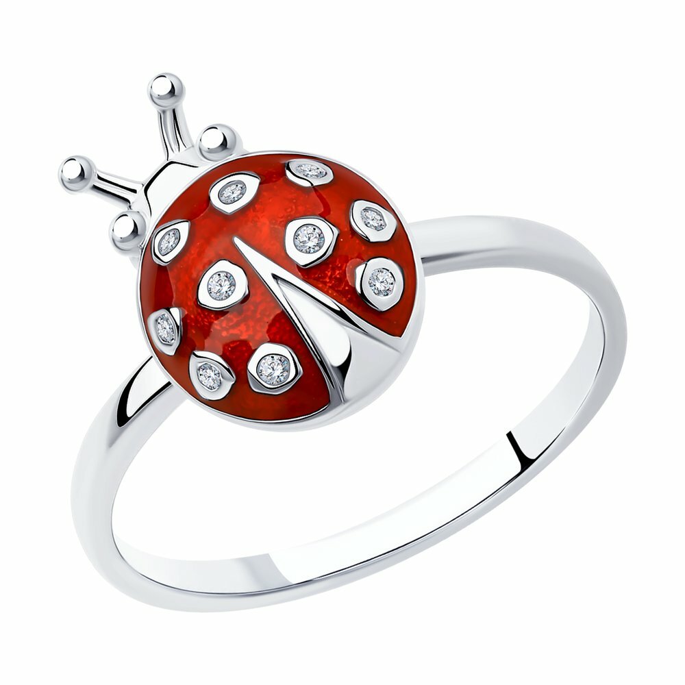 Кольцо, серебро, 925 проба, родирование, фианит, эмаль