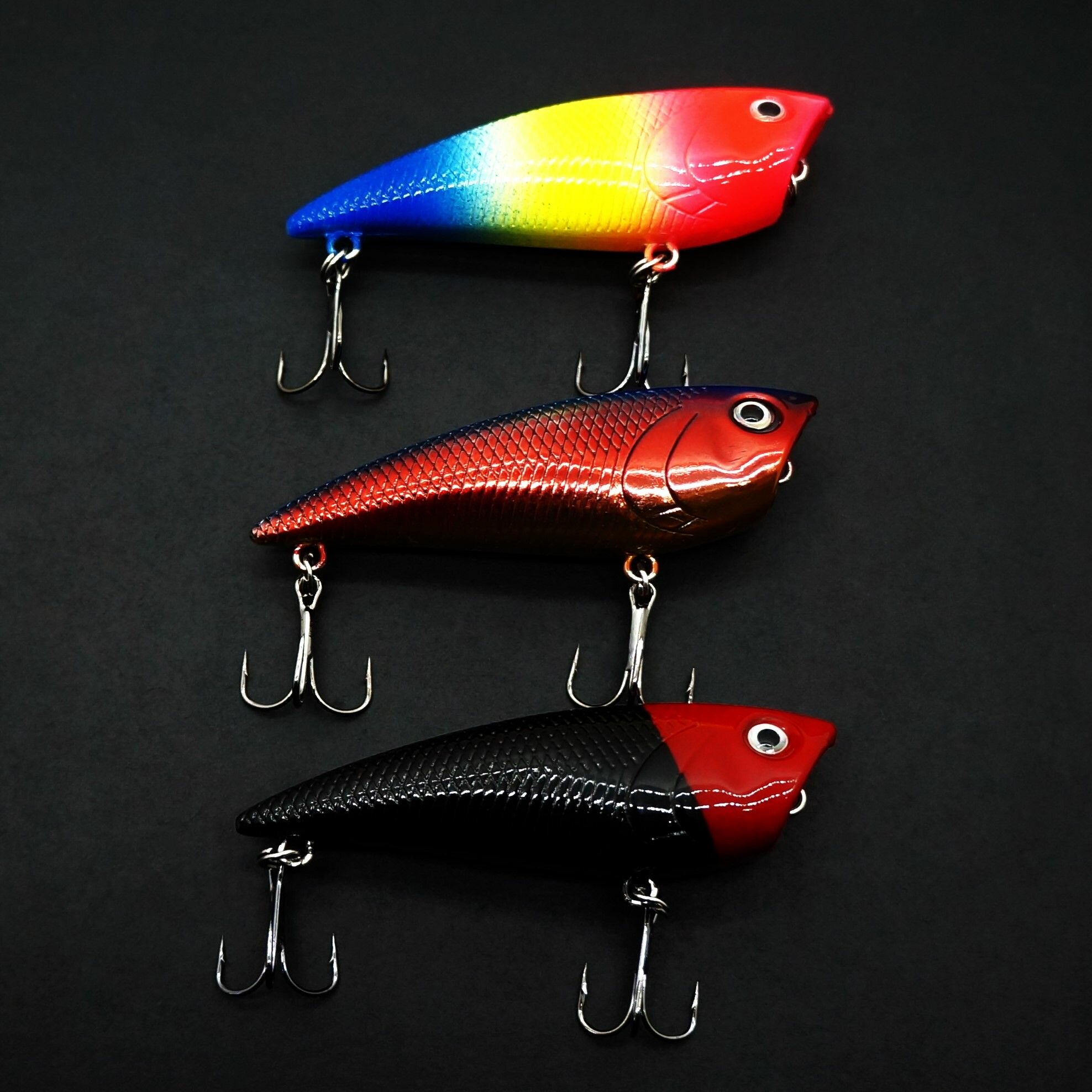 Рыболовный набор YO-Zuri воблеров Поппер на хищника сине-желто-розовый, черно-золотой, красно-черный