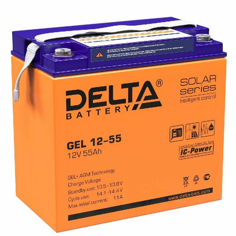 Аккумулятор GEL 12В 55А. ч GEL 12-55 Delta 4614010140013