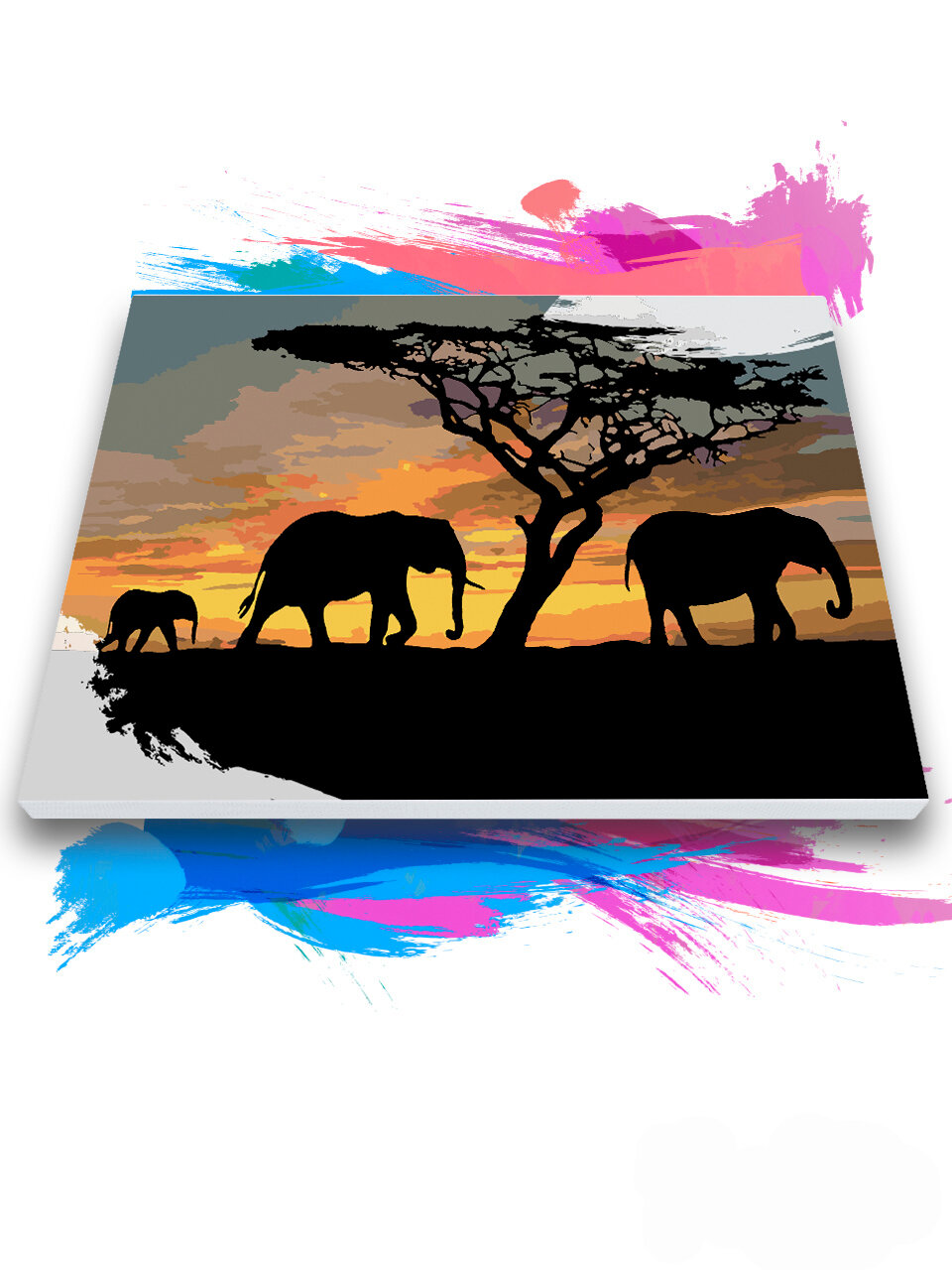 Картина по номерам на холсте Слоны и закат, 40 х 50 см