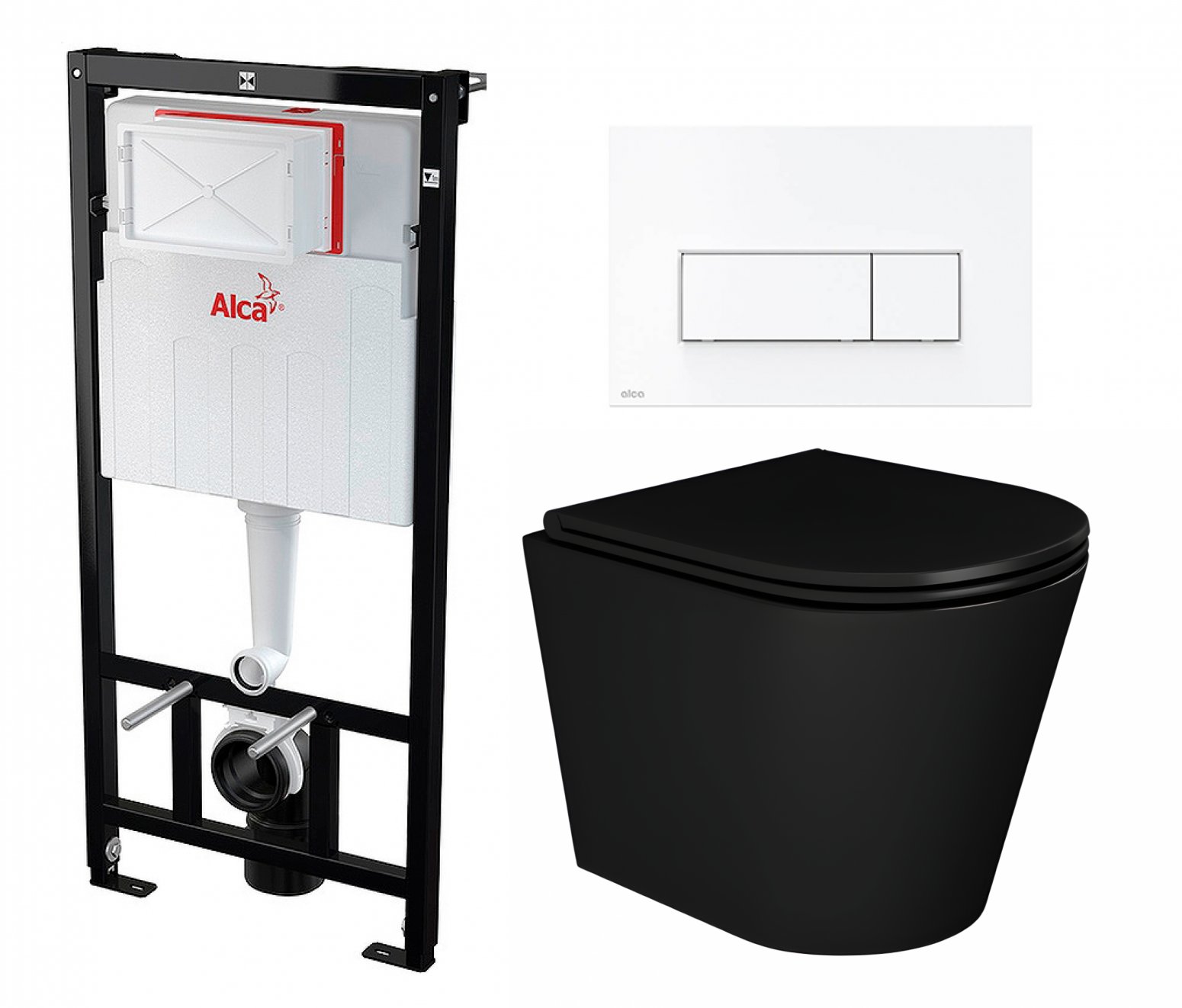 Комплект 3 в 1 инсталляция AlcaPlast + Унитаз подвесной Enio Cento BL черный EN4280035 + кнопка белая