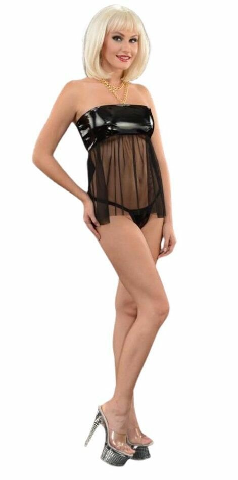 Сорочка с wet-look лифом, La Blinque, черный, L-XL