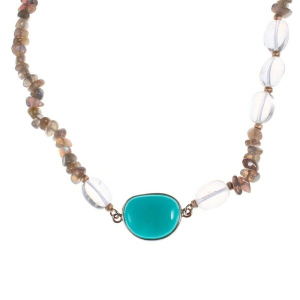 Колье, серебро, 925 проба, родирование, лабрадорит, кварц, амазонит