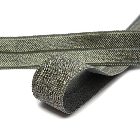 Резинка окантовочная трикотажная (бейка эластичная) блестящая шир.15мм цв.312 т. серый упак. 50 м.