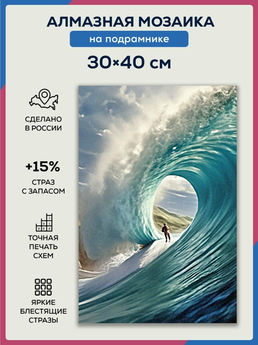 Алмазная мозаика 30x40 Волна на подрамнике