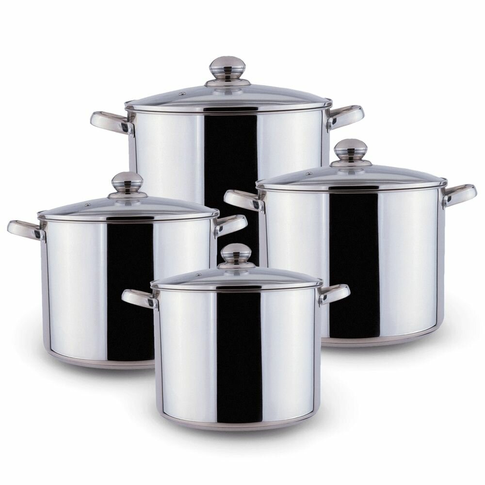 Набор кастрюль из нержавеющей стали 7.5 л, 9.5 л, 12 л, 13.5 л с крышками Kelli для индукционной и газовой плиты