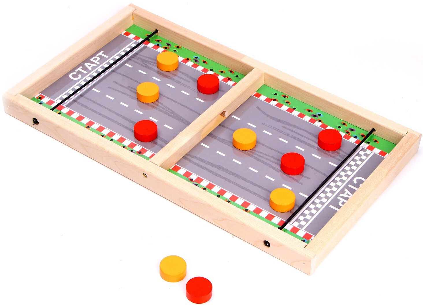 Деревянная настольная игра "Дабл Слинг. Гонки", развлекательная игра для двоих, набор игровое поле + 10 фишек