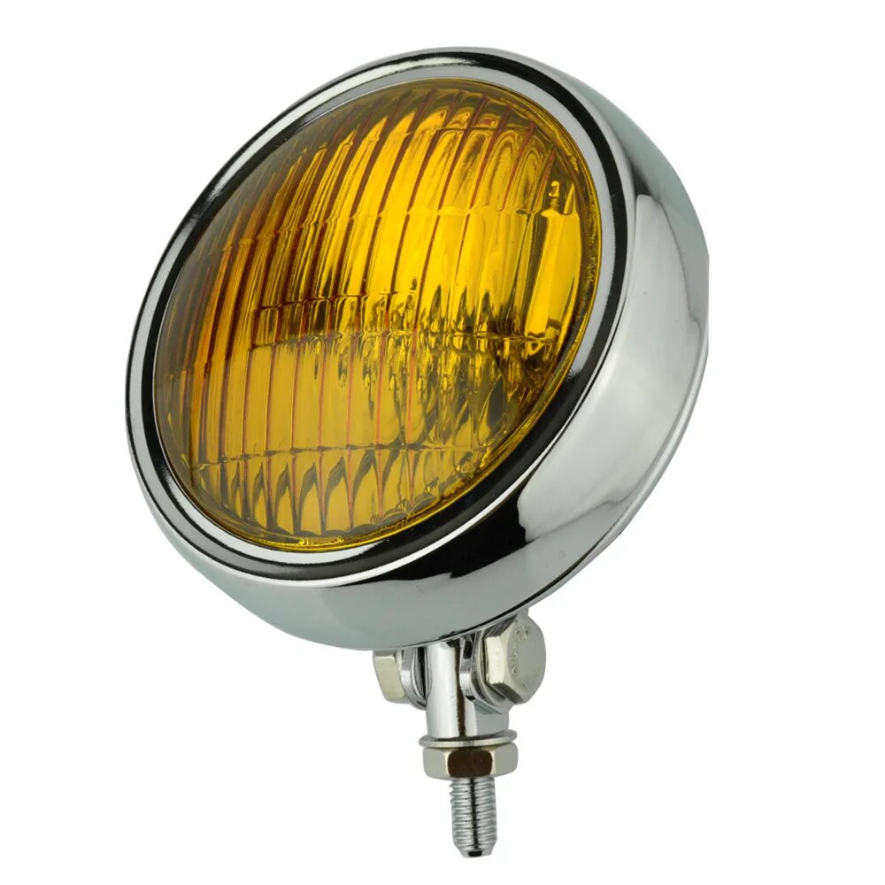 Винтажная мотоциклетная фара Bates в стиле ретро, 4,5 дюйма, 12 В, герметичный луч, передние фары для Harley Kawasaki Yamaha Custom Cafe Racer Светло-желтый, Chrome Amber Lens