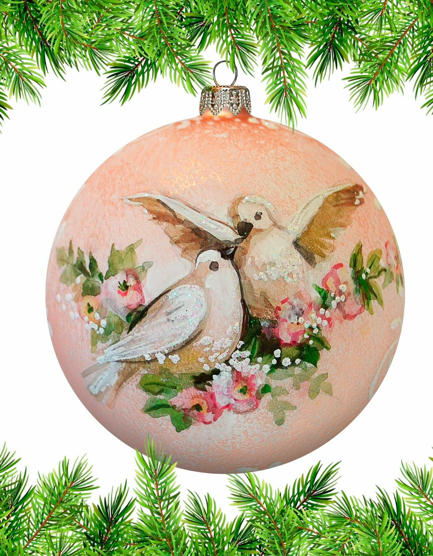 Елочный шар голуби 100 мм