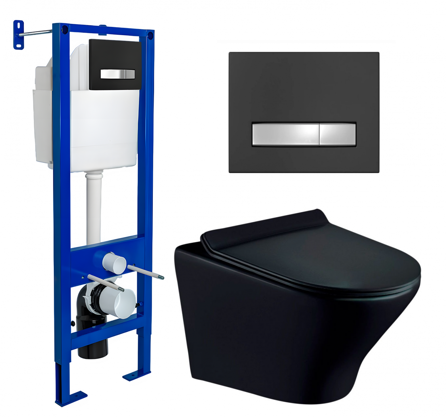 Комплект 3 в 1 инсталляция Berges Atom Line 410 + Унитаз подвесной Esbano Aster ESUPASTEBM + кнопка черная, хром