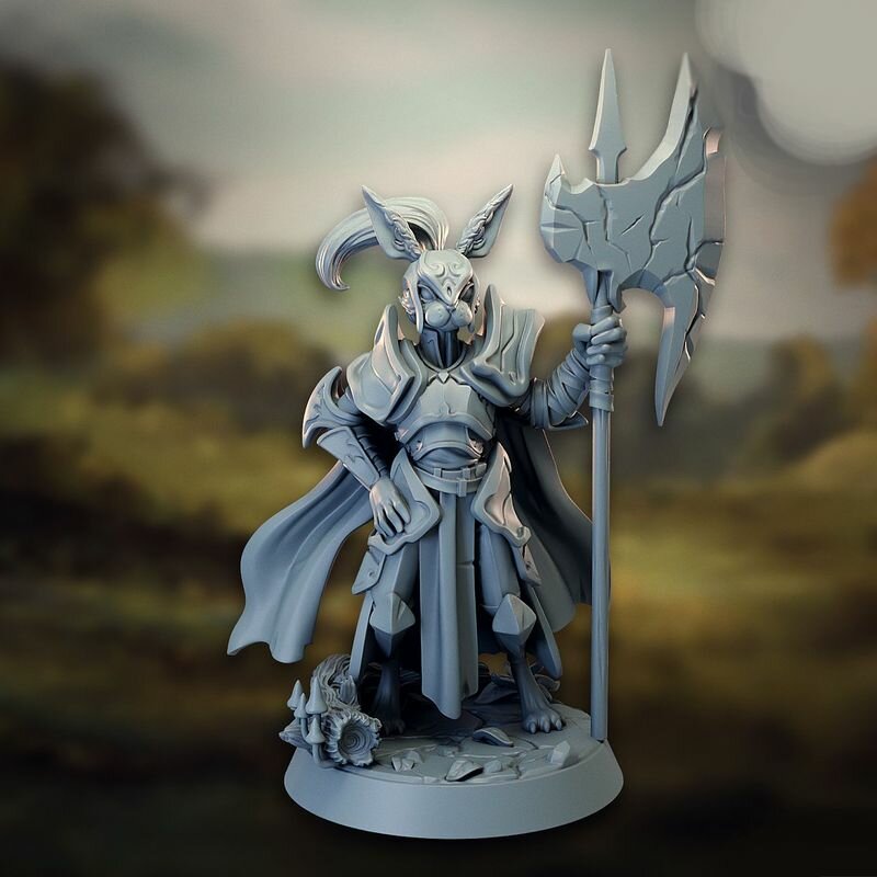 Кролик Паладин Зайцегон, Rabbitfolk Харенгон Harengon Доп класс Клирик, Рыцарь, Жрец, Воин) миниатюра для DnD (ДнД), Pathfinder и других Настольных игр (НРИ, Варгеймов или РПГ), фентези тематика