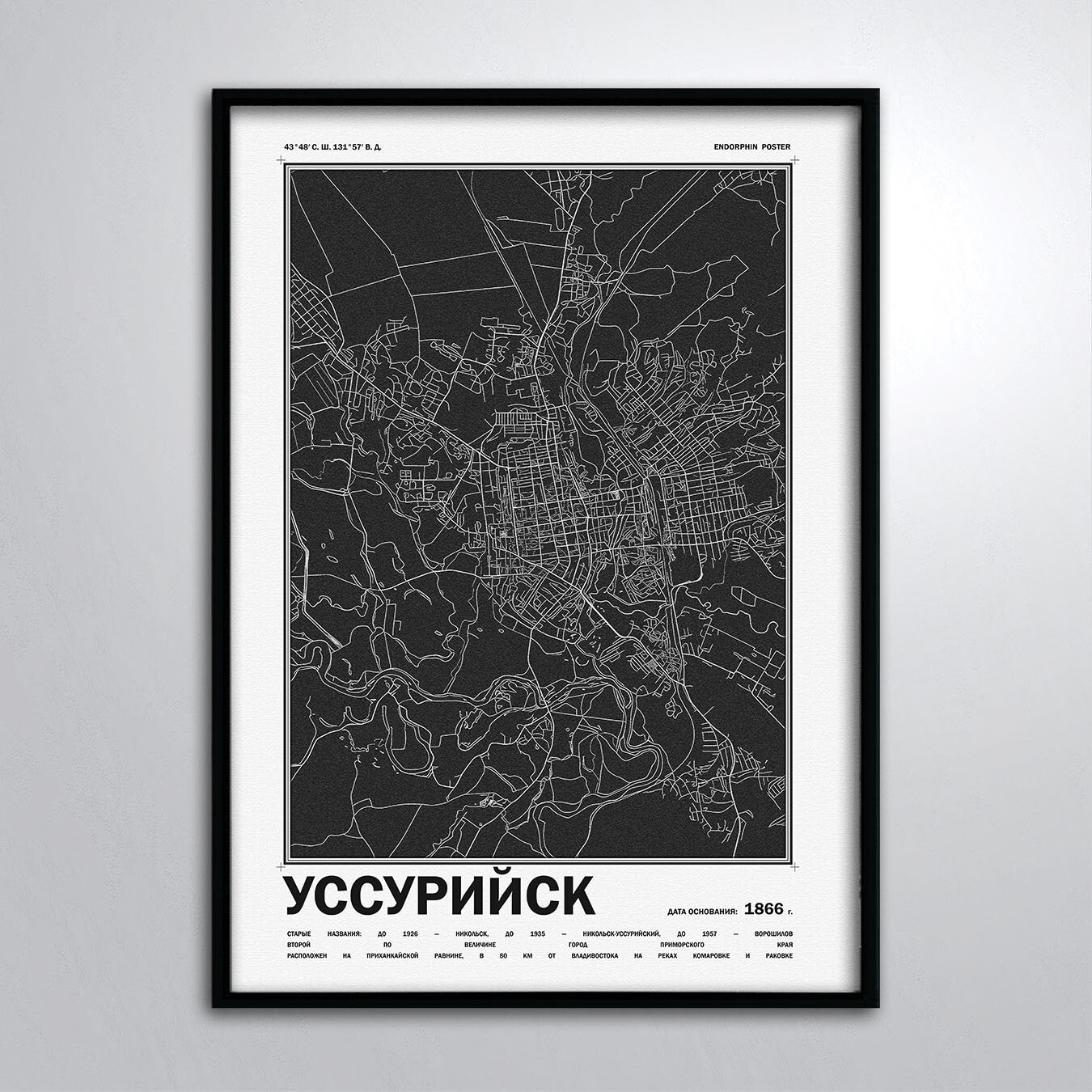 Постер без рамы/Интерьерный плакат/Карта города Уссурийск (А2/420х594)