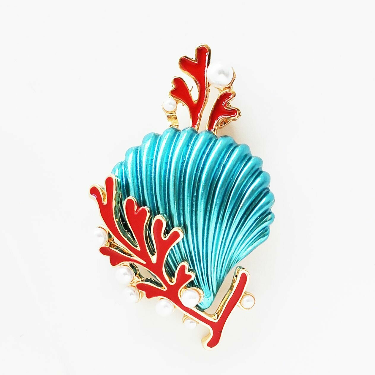 Брошь, жемчуг имитация, эмаль