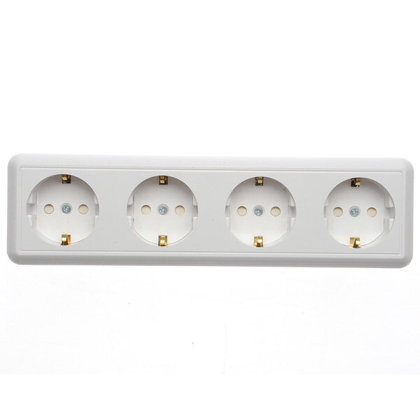 Розетка Optima РА16-403 4 гнезда "евр" со шторками о/п белая Кунцево-Электро (4 шт. в наборе)