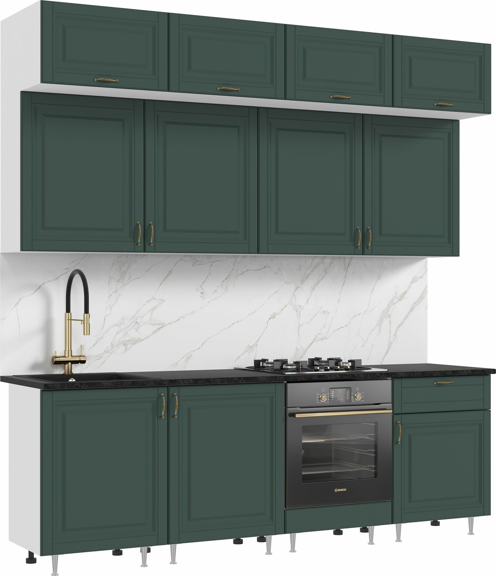 Кухня Престиж 2,4м белый, браш мени-грин