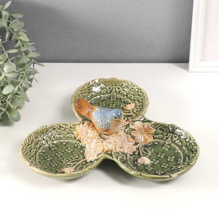 Фигурка-подставка для мелочей «Птичка в цветах. Узоры», керамика, 26×26×8.5 см