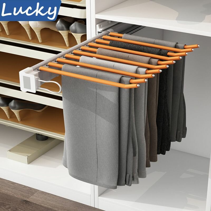 Брючница выдвижная полка для брюк на левую /правая сторону шкафа на 46см с 10 делениями и вставкой из экокожи на лицевой панели Maternal