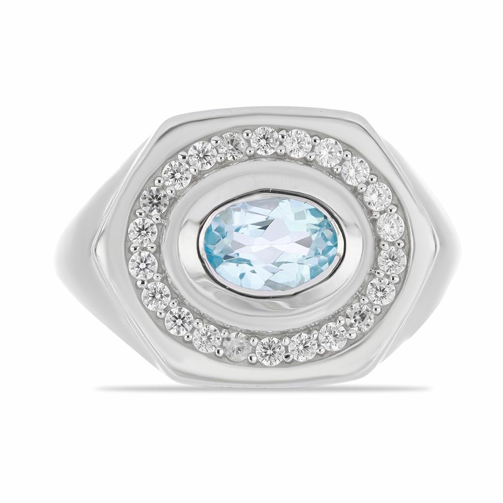 Кольцо, серебро, 925 проба, родирование, фианит, топаз