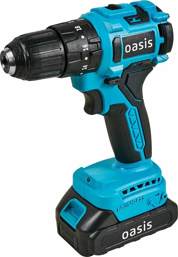Дрель-шуруповерт аккумуляторная бесщеточная Oasis ASU-18A, 18 В Li-ion 2x2 Ач