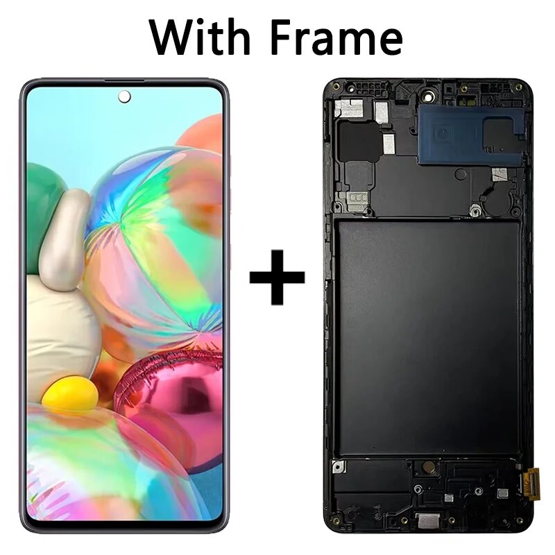 Супер AMOLED для Samsung A71 A715 ЖК-дисплей с сенсорным экраном отпечатков пальцев Black With Frame