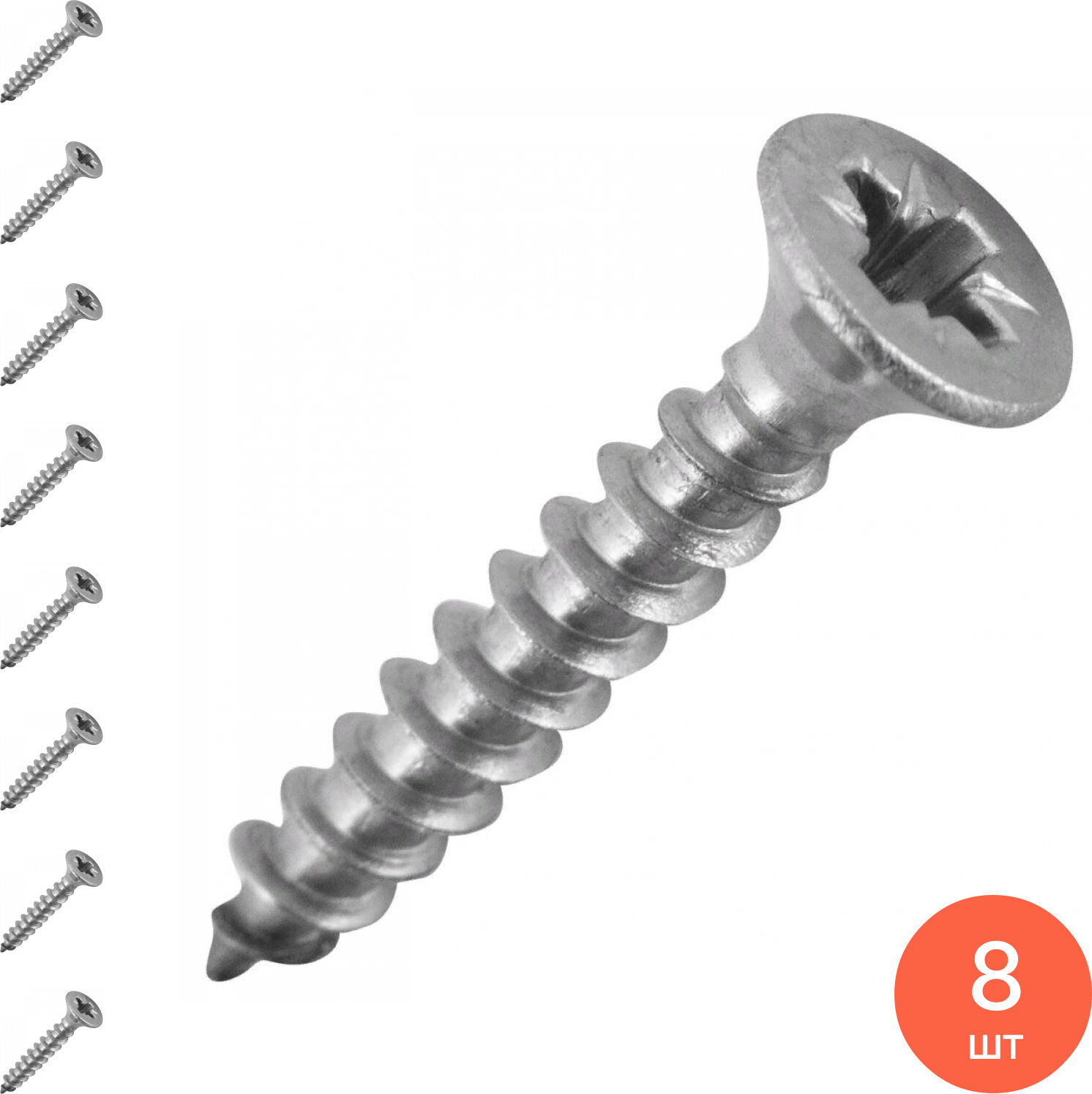 Саморез Fixbox / Фиксбокс универсальный с потайной головкой из нержавеющей стали, серый, 4х16мм, PZ0, 15шт. в упаковке / крепеж (комплект из 8 шт)