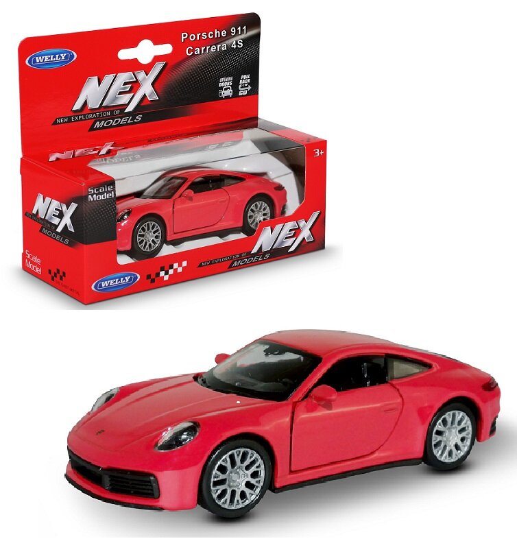 Welly. Коллекционная машинка "Porsche 911 Carrera 4S" 43781W-RD, красная, инерционная, масштаб 1:38