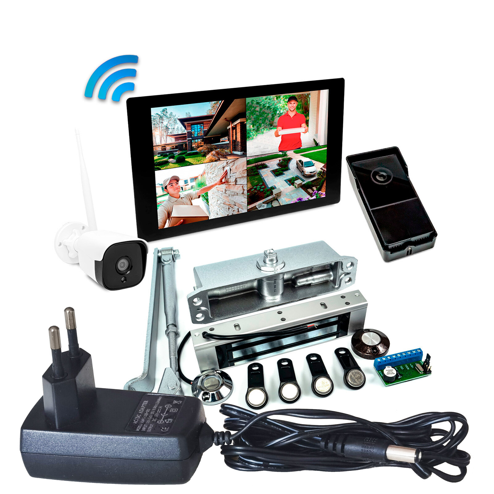 Цветной Wi-Fi домофон TUYA с камерой и замком - СкайНет 1000 (1+1+400G) (Y12510YKS): HD экран 10 дюймов, вызывная видеопанель, магнитный замок и ули